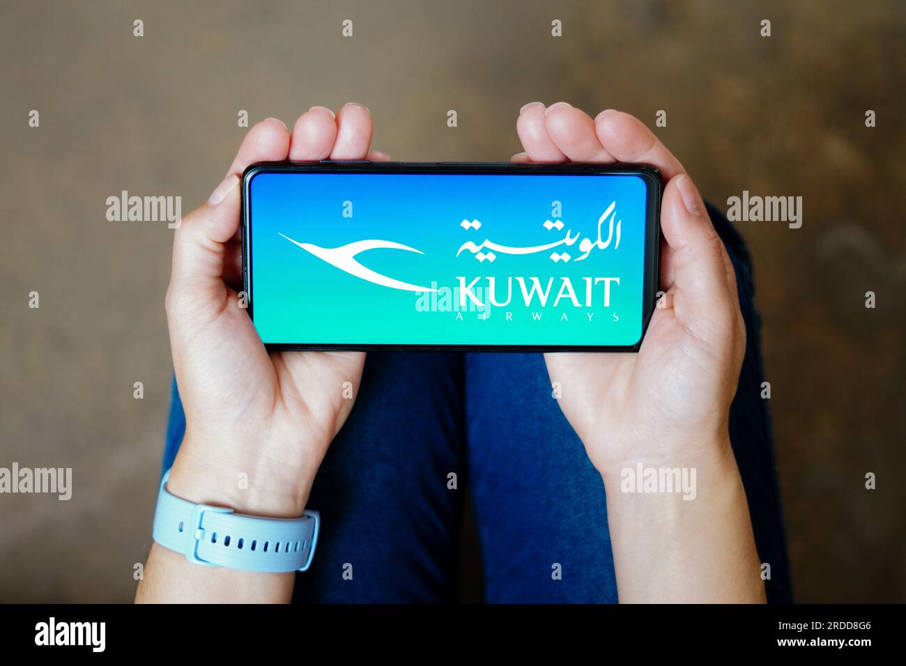 In this photo illustration, the Kuwait Airways logo seen displayed on a ...