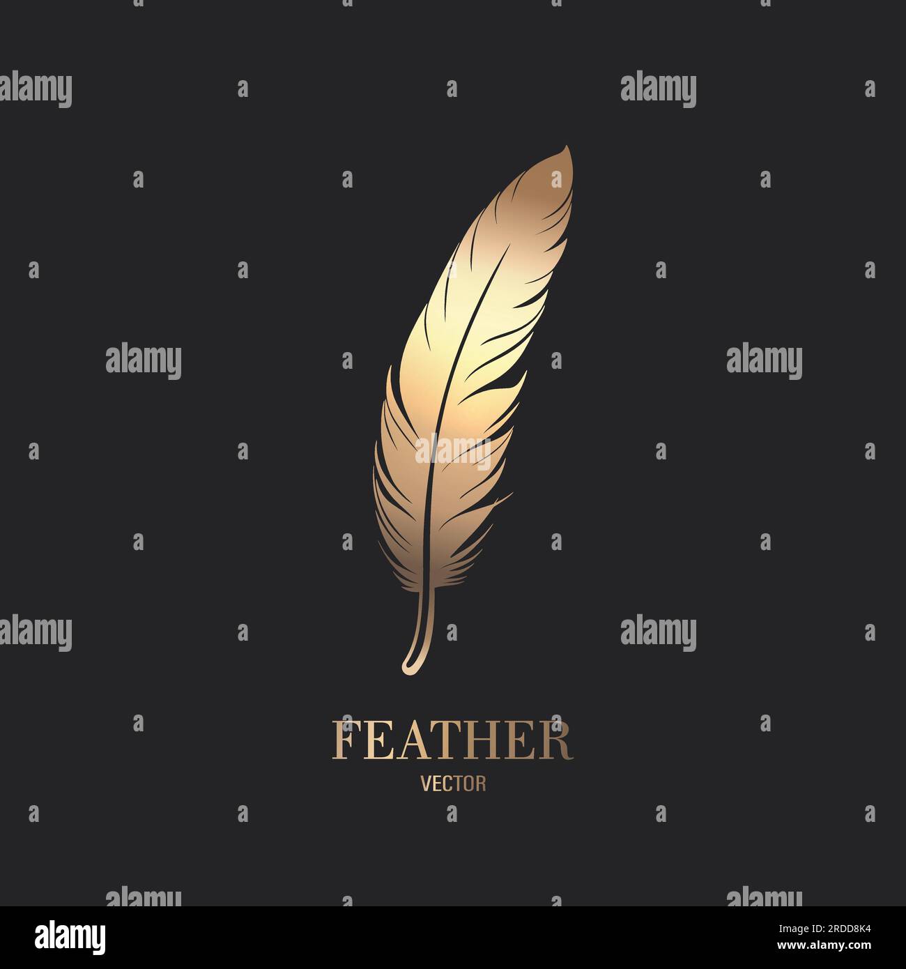 Vector Fluffy Golden Color Feather Logo Icon, Silhouette Feather ...