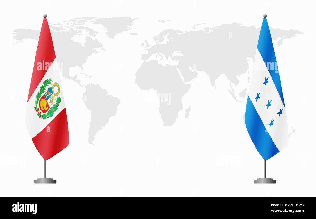 Peru and Honduras flags for official meeting against background of ...