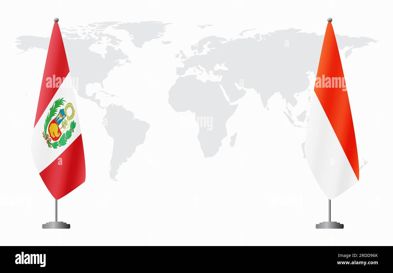 Peru and Indonesia flags for official meeting against background of ...