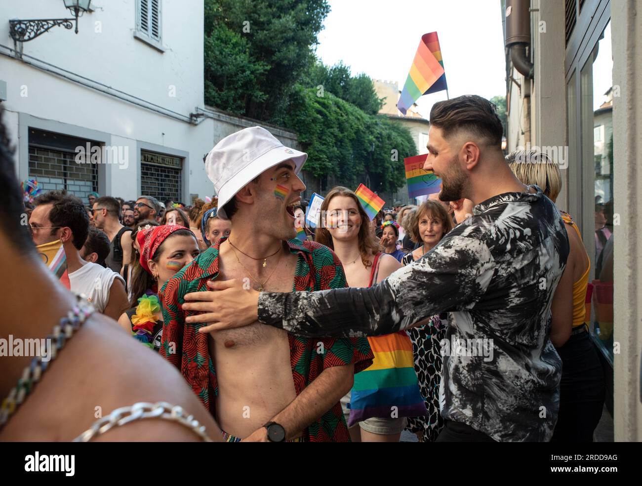 A crowd of LGBTQ community, during the Toscana Pride parade Stock Photo ...