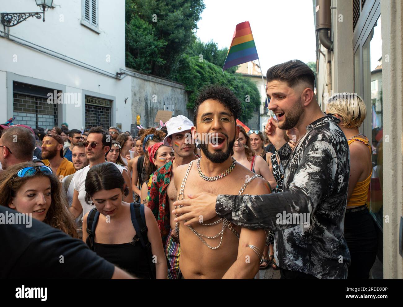 A crowd of LGBTQ community, during the Toscana Pride parade Stock Photo ...