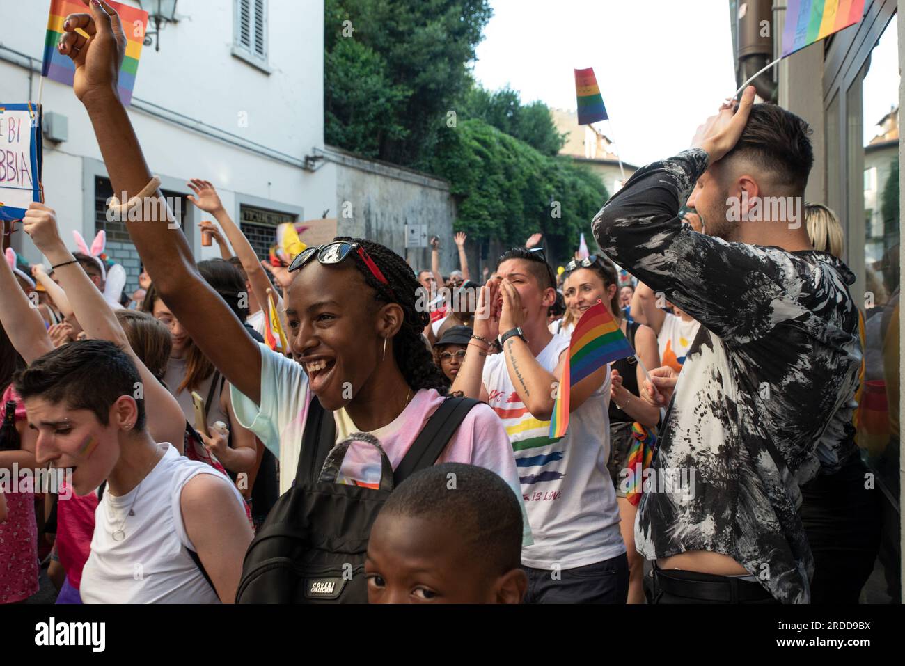 A crowd of LGBTQ community, during the Toscana Pride parade Stock Photo ...