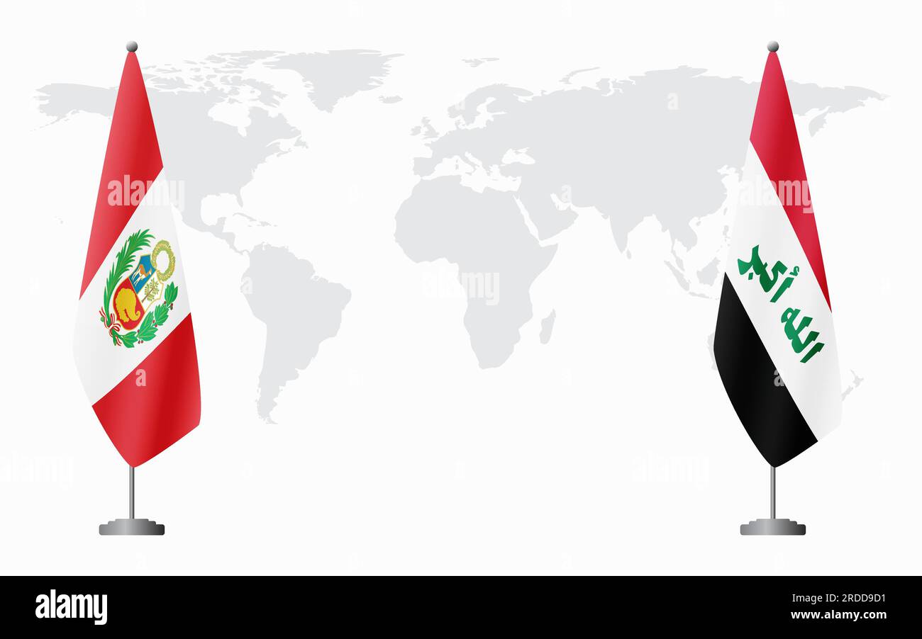 Peru and Iraq flags for official meeting against background of world ...