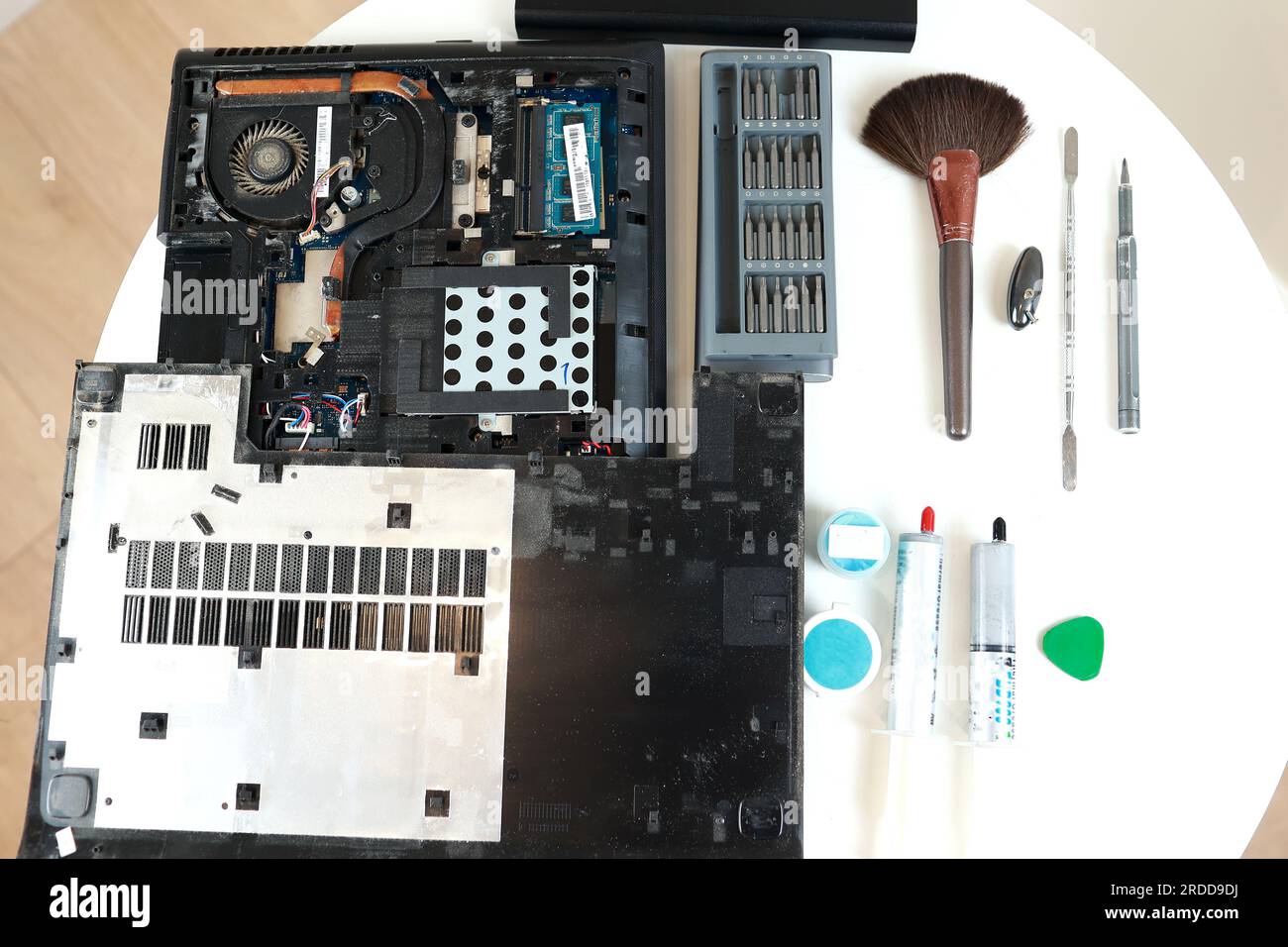 Tools for repair and cleaning pc in workshop. Laptop cleaning tools ...