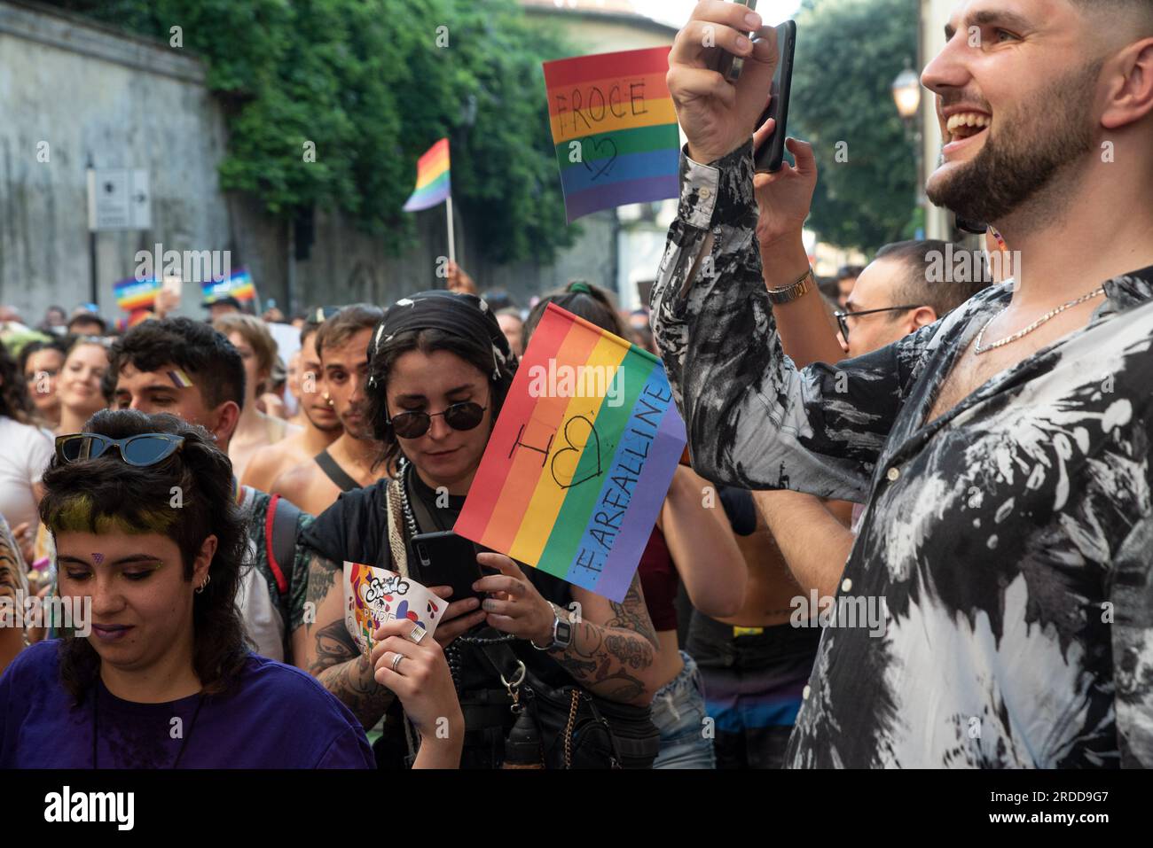 A crowd of LGBTQ community, during the Toscana Pride parade Stock Photo ...