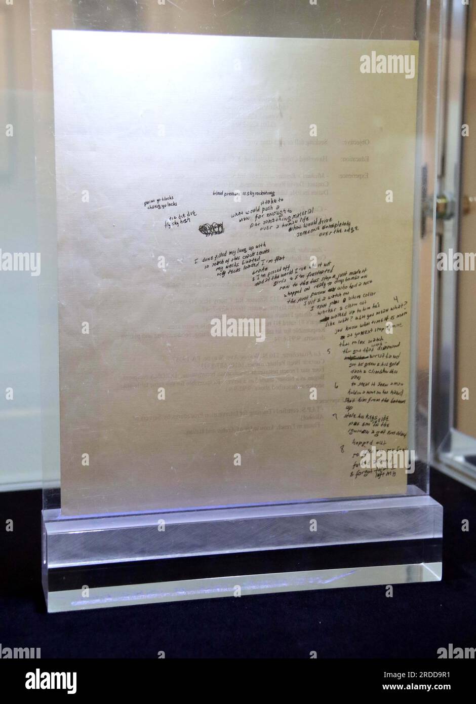 July 20, 2023, New York City, New York, USA: Eminem manuscript lyric ...