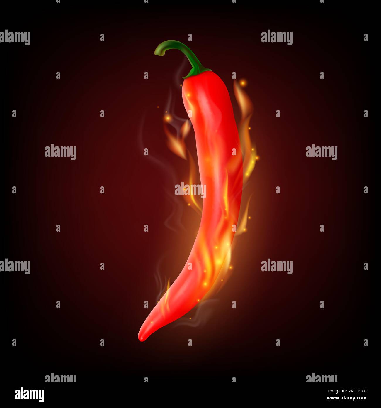 Vector 3d Realistic Red Hot Chili Pepper Closeup in a Burning Flame ...