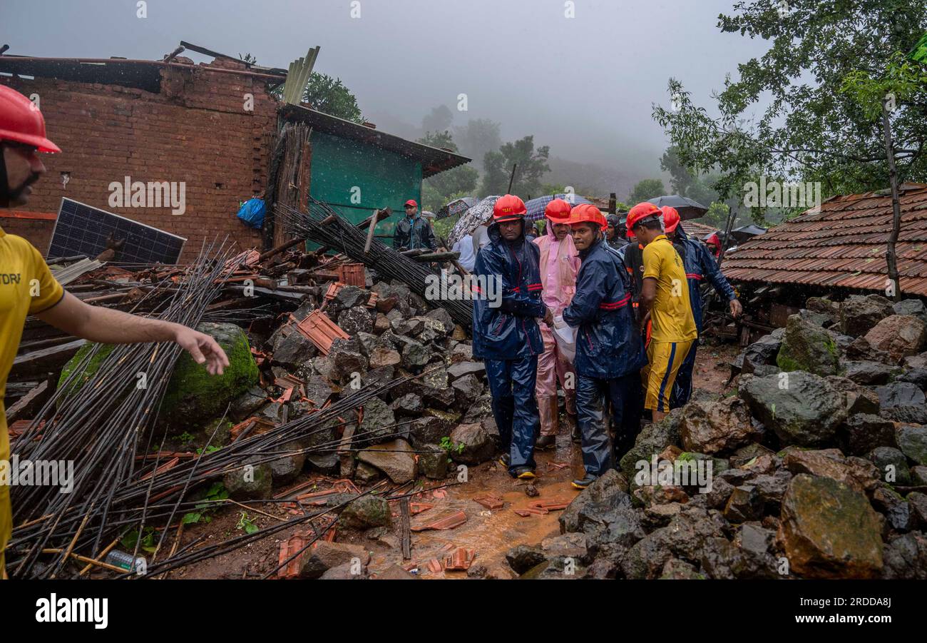 Raigad, India. 20th July, 2023. RAIGAD, INDIA - JULY 20: Rescue operations are going on where ...