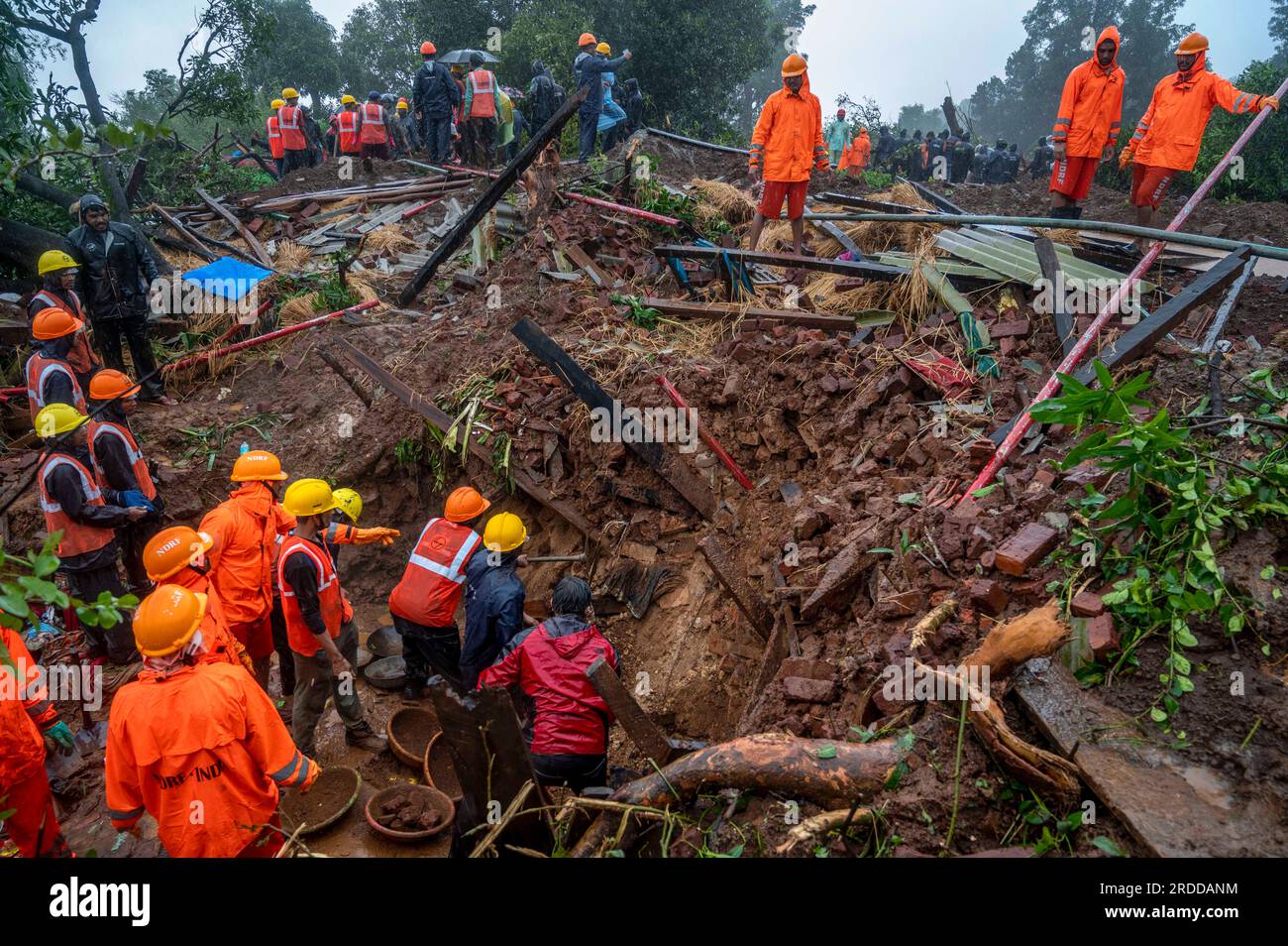 Raigad, India. 20th July, 2023. RAIGAD, INDIA - JULY 20: Rescue operations are going on where ...