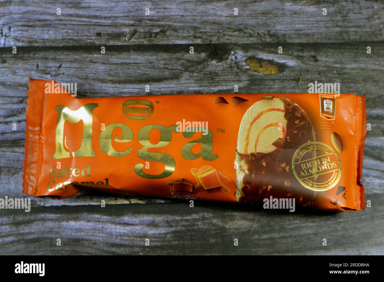 Cairo, Egypt, July 15 2023: Nestle Mega Salted Caramel ice cream stick ...