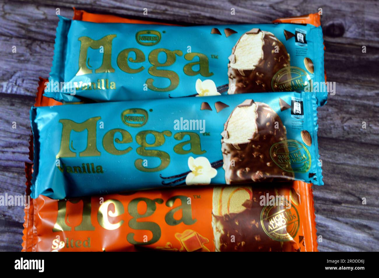 Cairo, Egypt, July 15 2023: Nestle Mega Salted Caramel and Vanilla ...