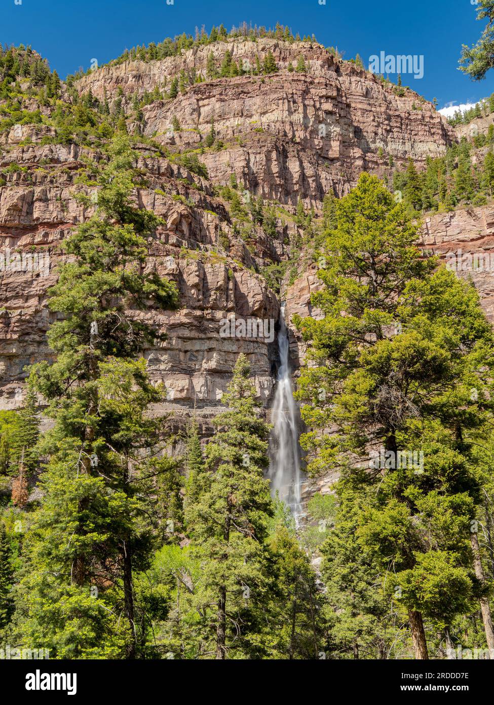 Sunny view of the Cascade Falls landscape in Ouray at Colorado Stock ...