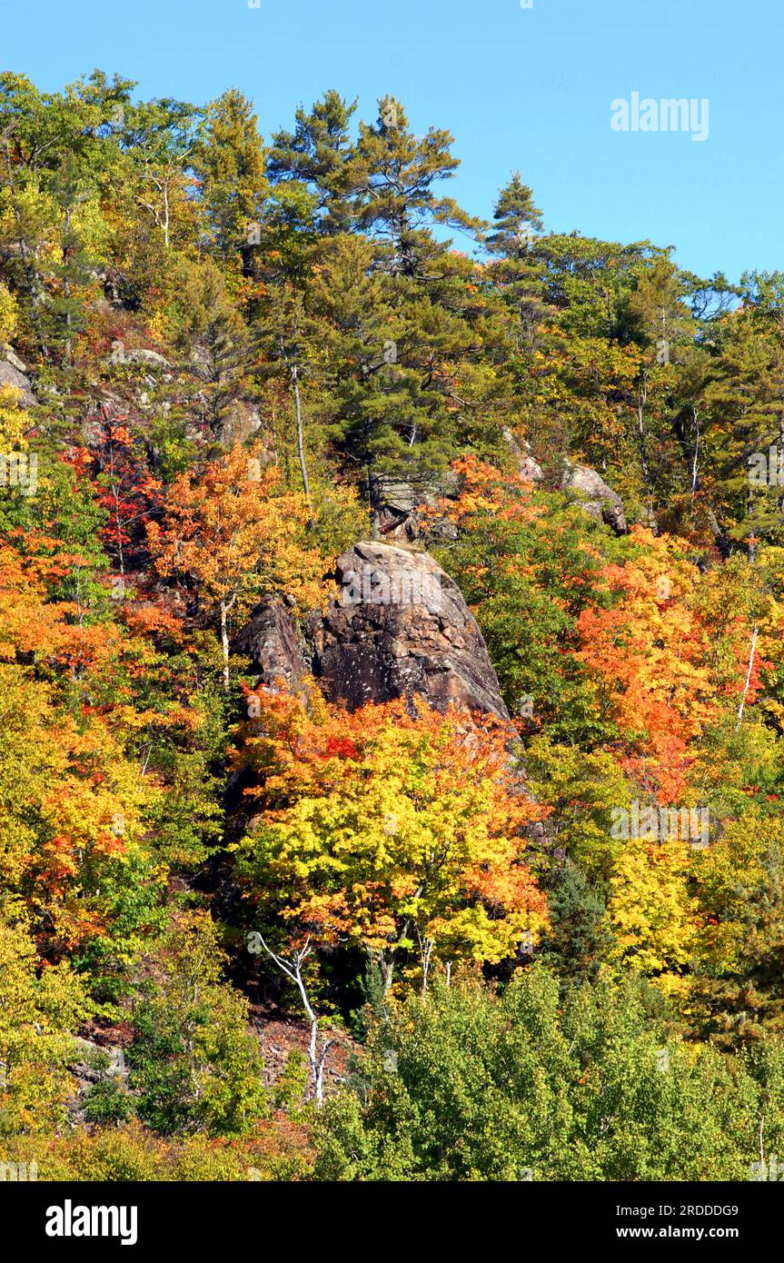 Autumn colors hillside surrounding Cliff Mine in Upper Penninsula ...