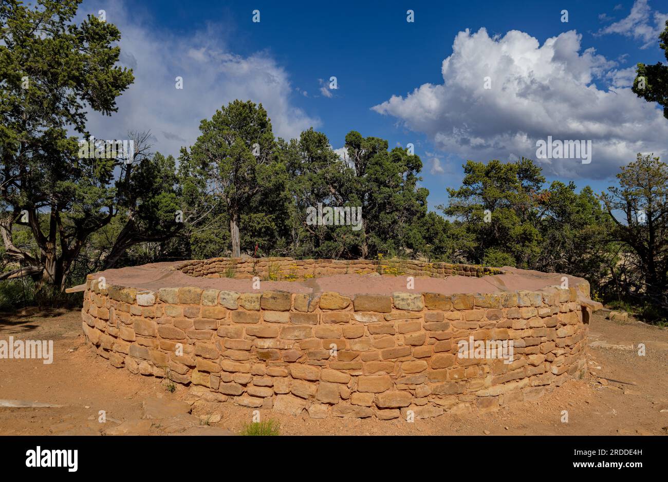 Sunny view of the historical Sun Temple in Mesa Verde National Park at ...