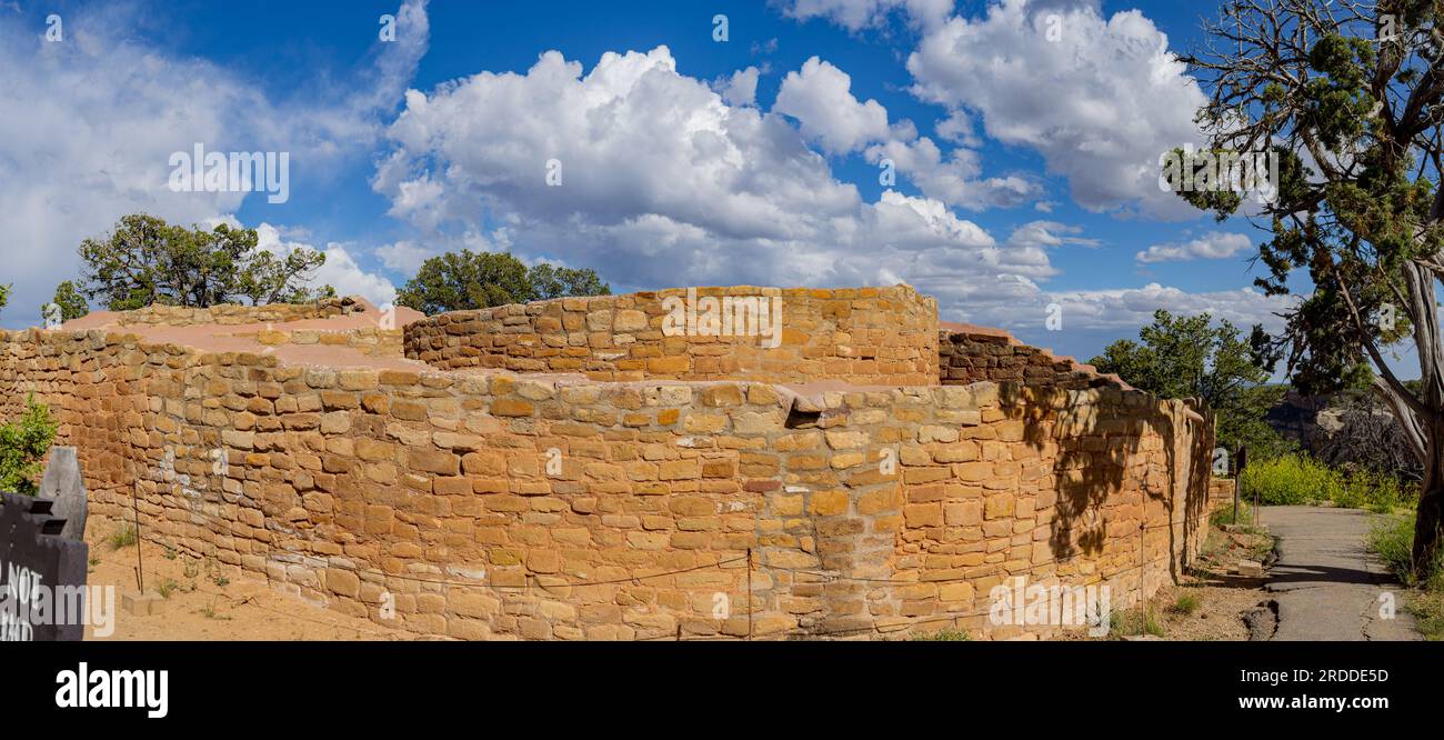 Sunny view of the historical Sun Temple in Mesa Verde National Park at ...