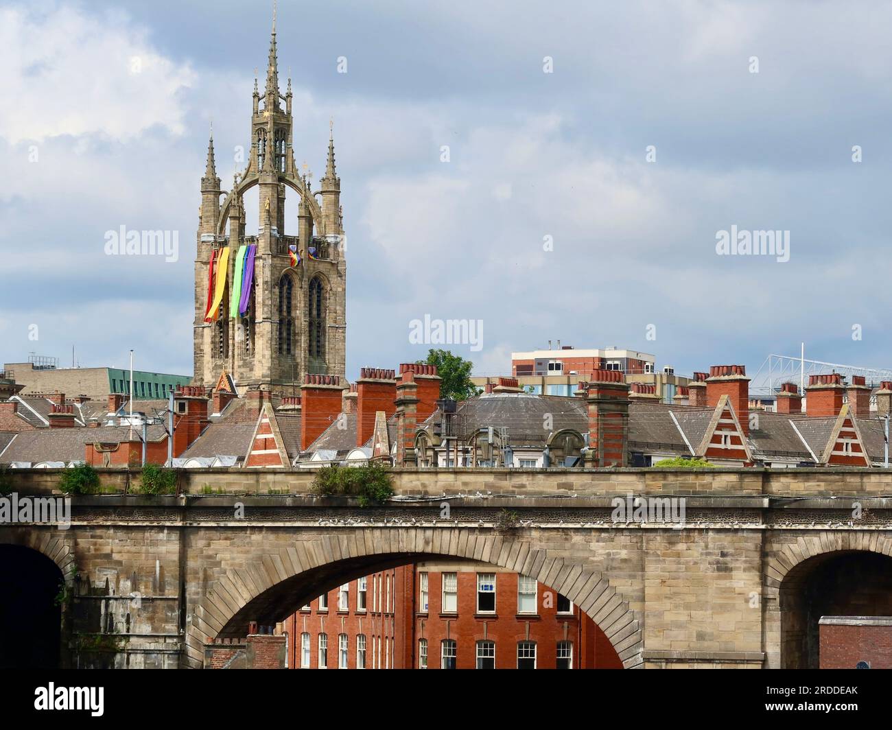 Newcastle Uk 20 July 2023 The Cathedral Decorated With Rainbow