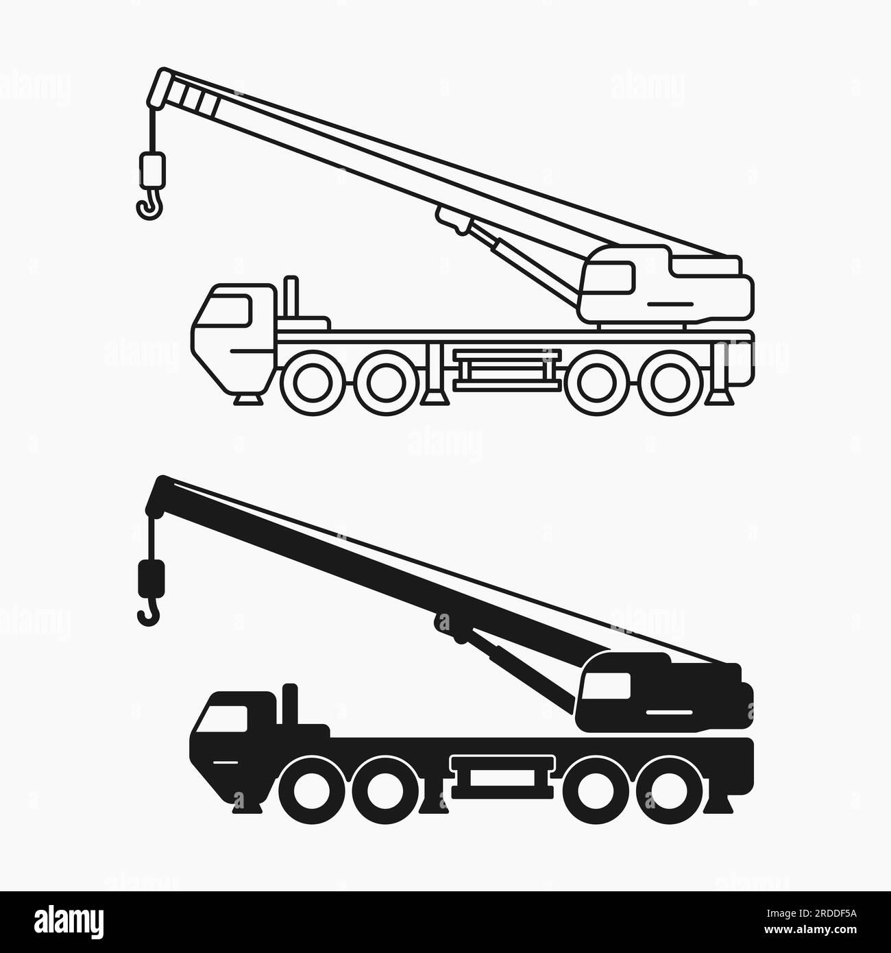construction crane truck side view line shape icon vector flat ...