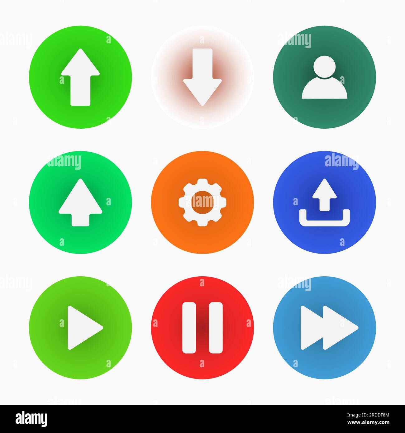 Arrow sign interface icon set. Simple gradient color circle shape ...