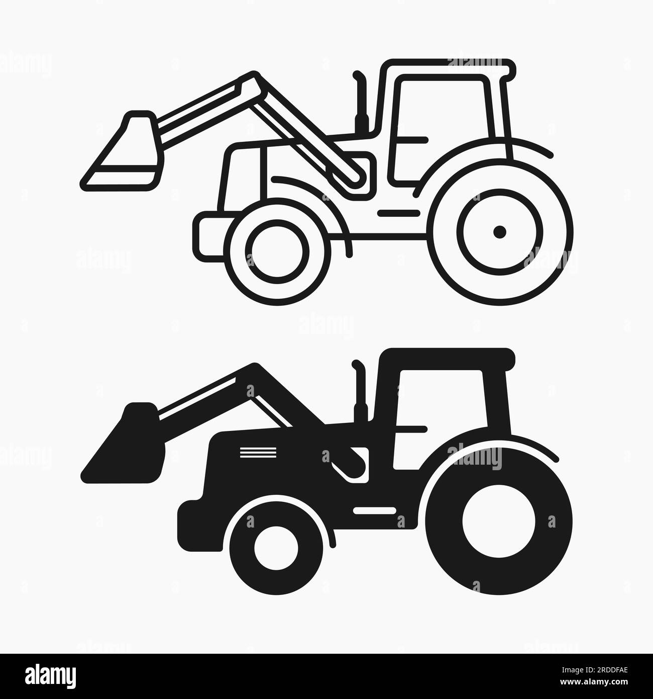 Tractor With Loader Line Shape Icon Vector Flat Illustration Stock