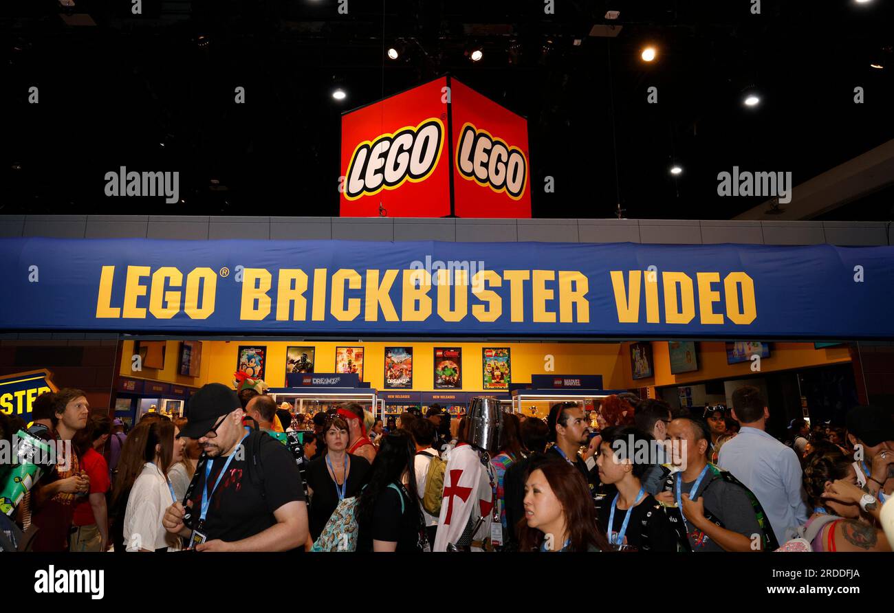 Attendees walk on the convention center floor at Comic-Con ...