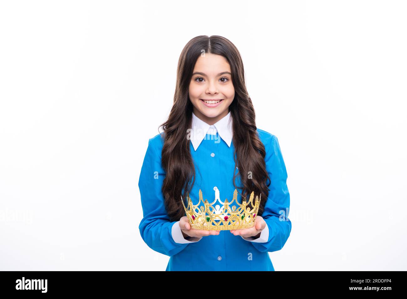 Portrait of ambitious teenage girl with crown, feeling princess ...