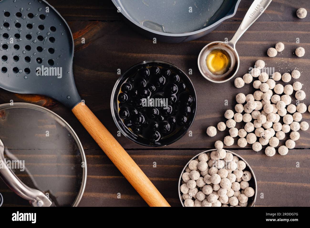 Cooked Boba in Syrup Surrounded by Utensils: Quick cook boba pearls ...