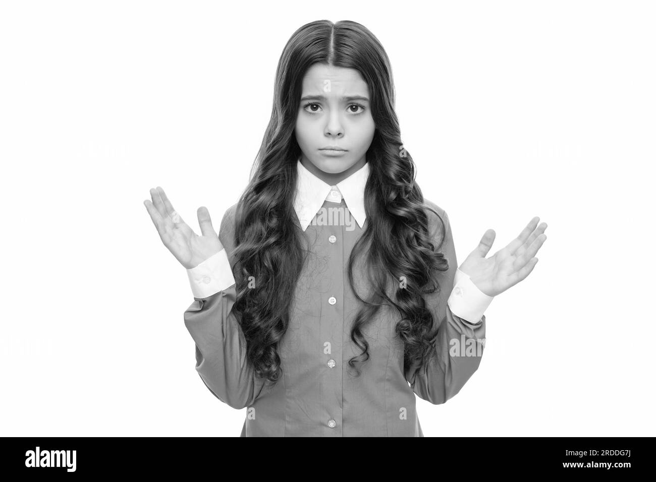 sad kid with curly hair. beauty and fashion. female fashion model ...