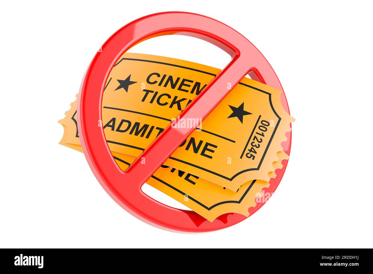 Cinema tickets with forbidden symbol. 3D rendering isolated on white ...