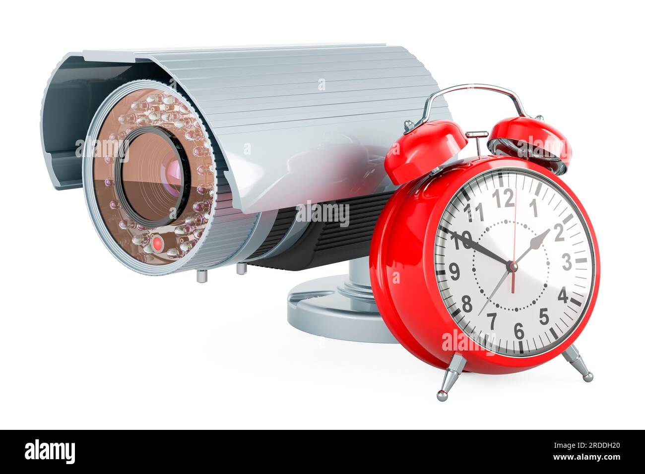 Security surveillance camera with alarm clock, 3D rendering isolated on ...