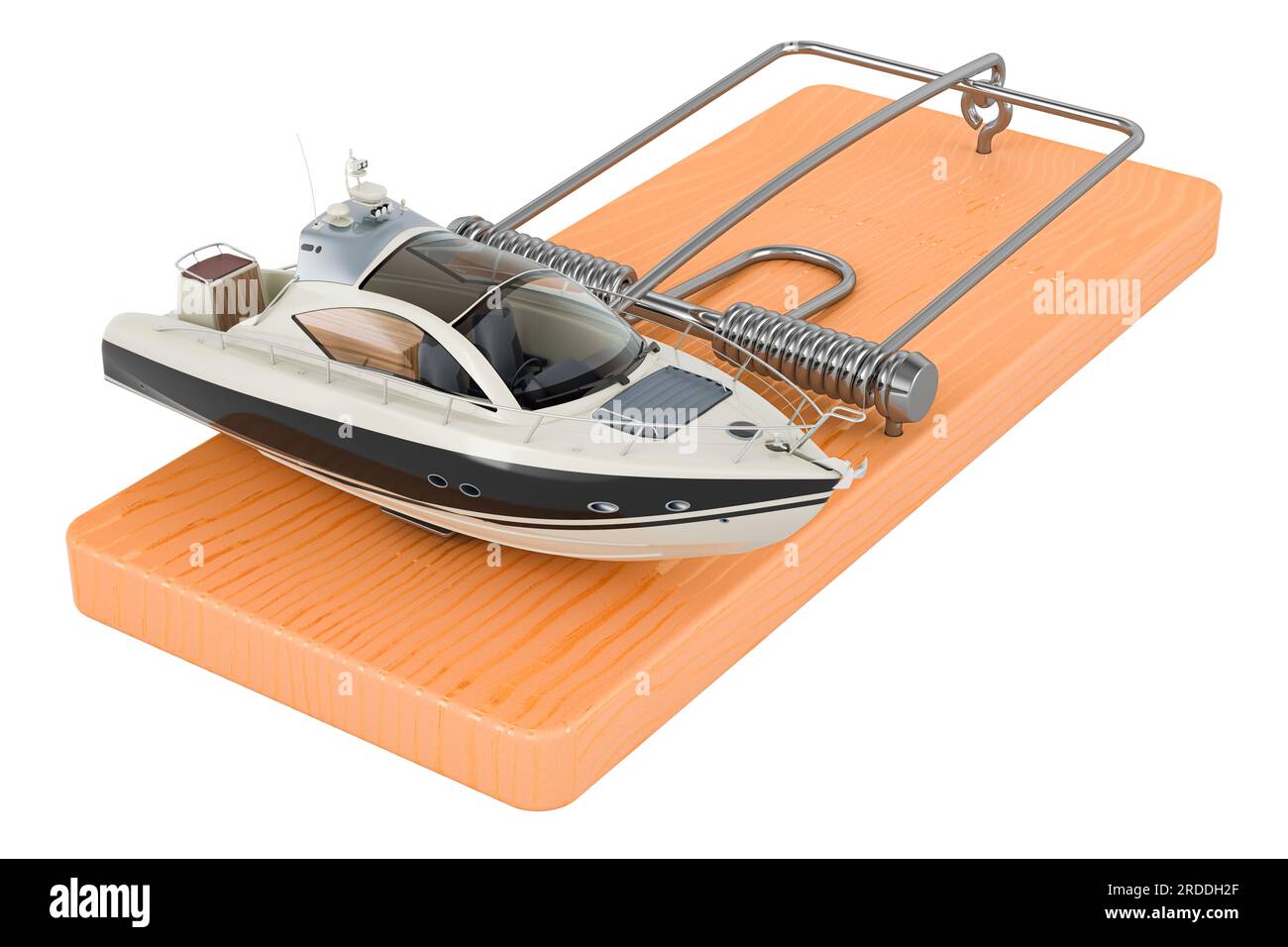 Motorboat inside mousetrap. 3D rendering isolated on white background ...