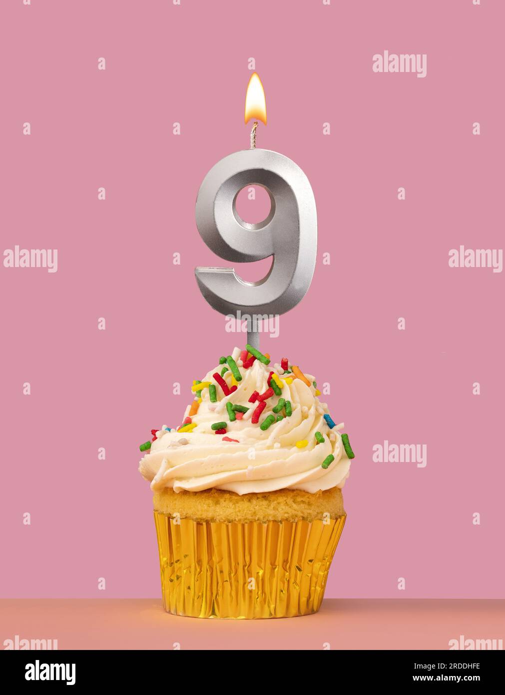 Birthday card with cupcake and candle number 9 Stock Photo - Alamy