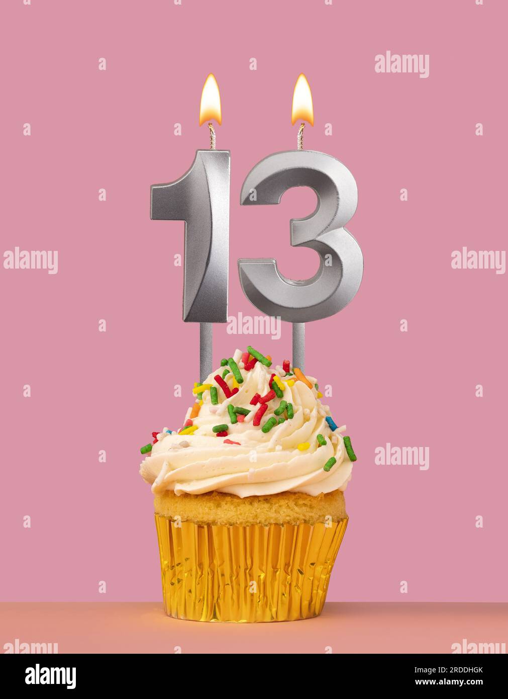 Birthday card with cupcake and candle number 13 Stock Photo - Alamy