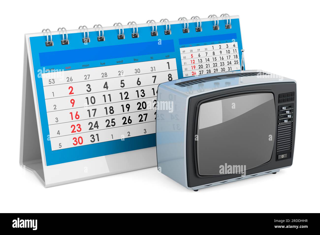 Retro TV set with desk calendar. 3D rendering isolated on white ...