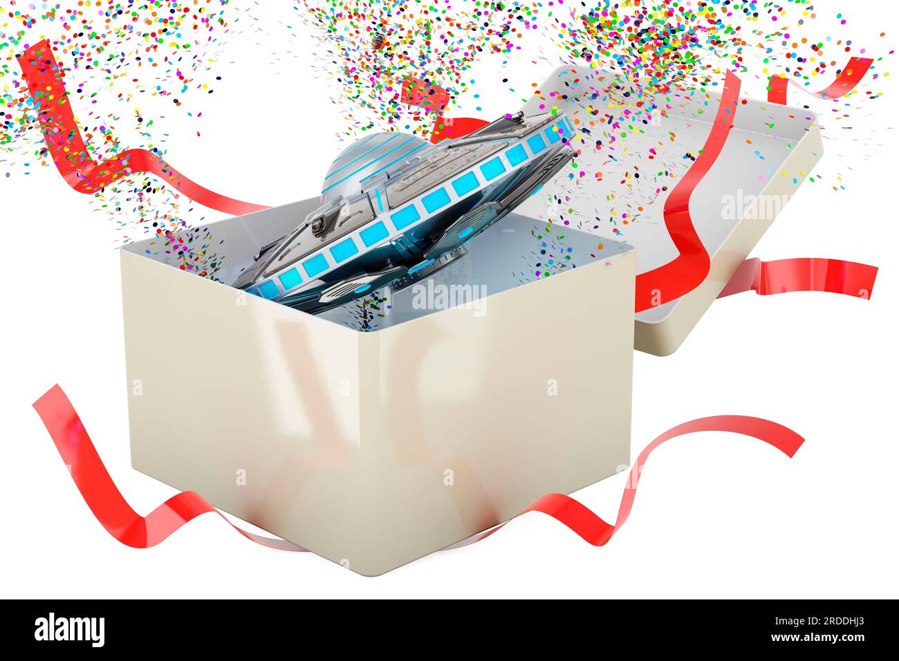 UFO inside gift box. 3D rendering isolated on white background Stock ...