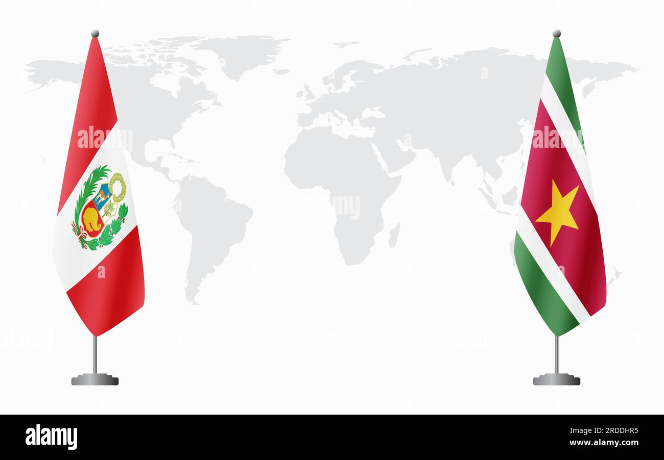 Peru and Suriname flags for official meeting against background of ...