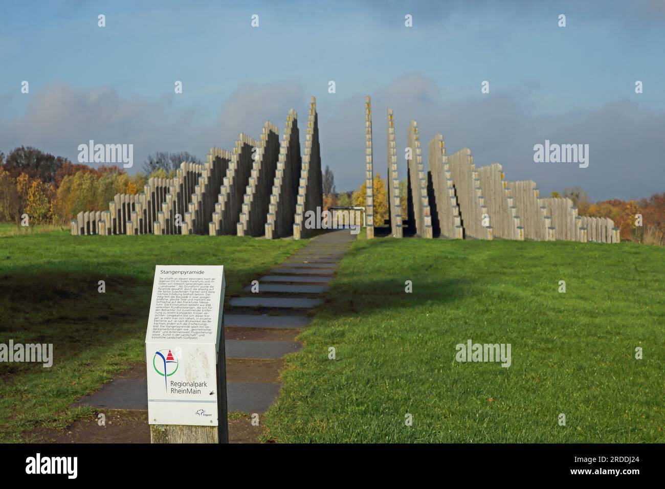 Sculpture Pole Pyramid in the RheinMain Regional Park, Dreieich, Hesse ...