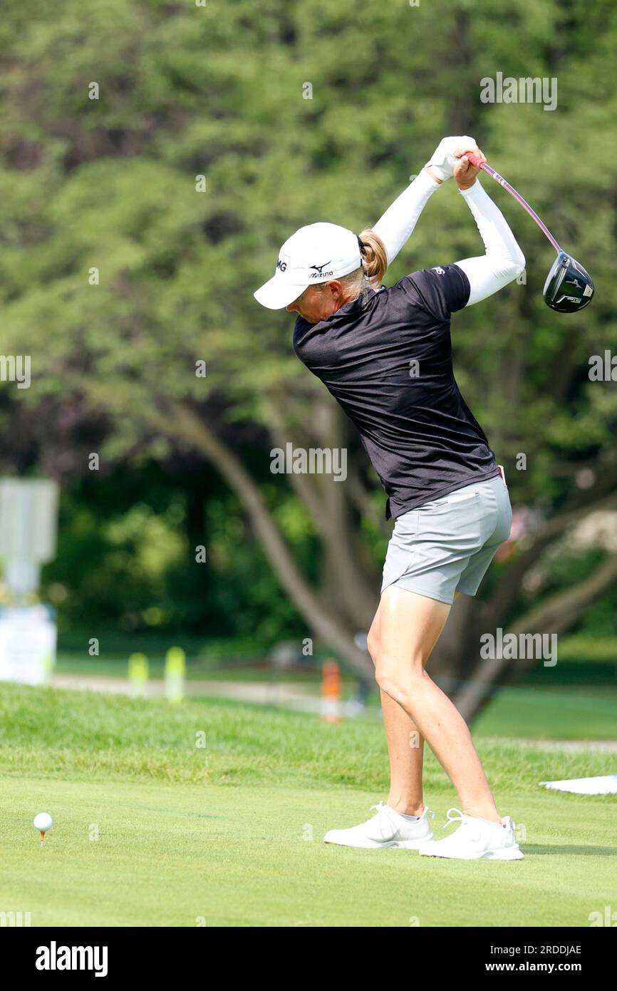 MIDLAND, MI - JULY 20: LPGA golfer Stacy Lewis plays her tee shot on ...