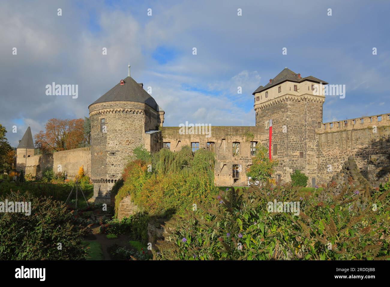 Historic town fortifications with powder tower and town castle ...