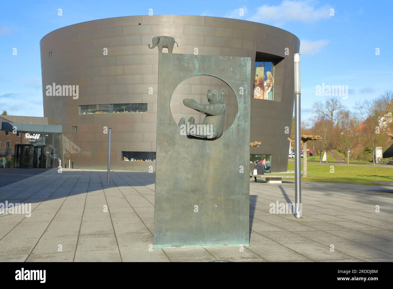 Steiff Museum with sculpture and logo as a teddy bear, Giengen an der ...