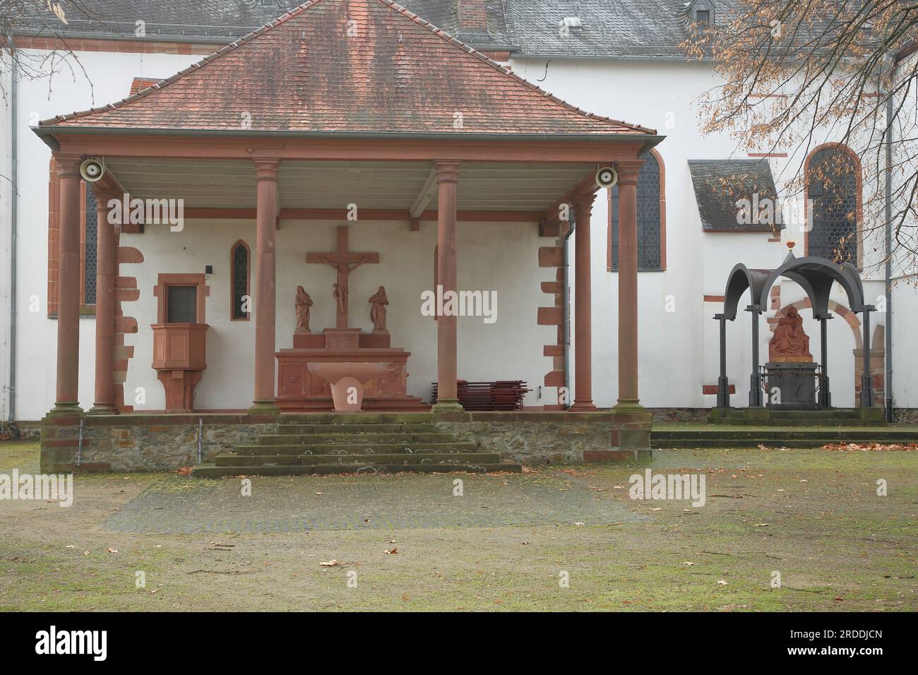 Outside altar with pulpit and crucifix, pilgrimage church, chapel of ...