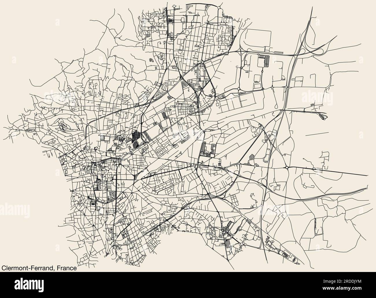 Street roads map of CLERMONT-FERRAND, FRANCE Stock Vector Image & Art ...