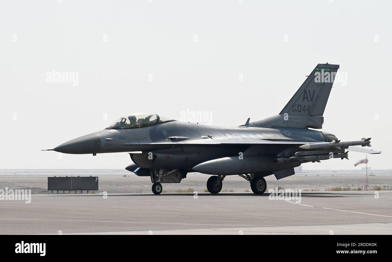 A U.S. Air Force F-16 Fighting Falcon assigned to the 555th ...