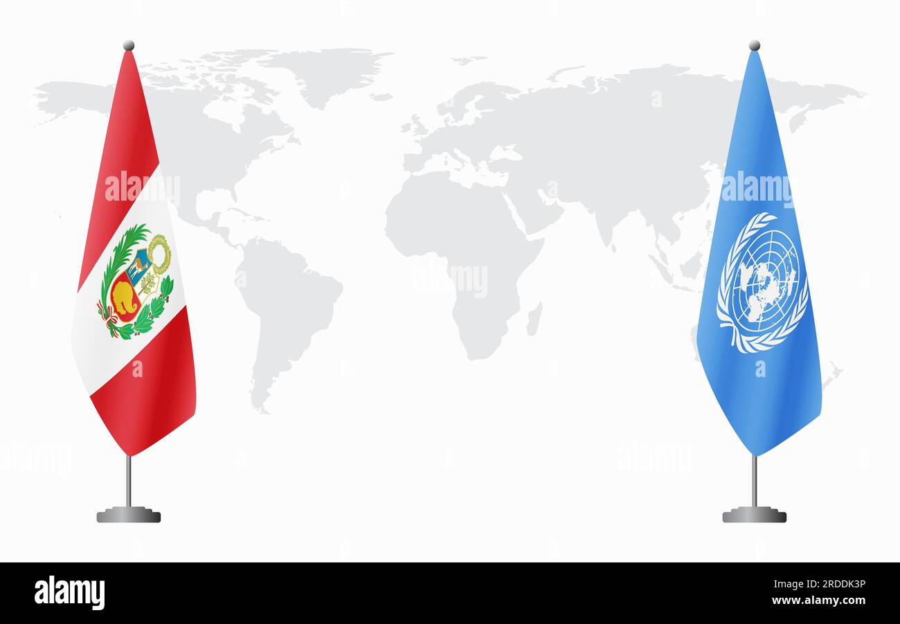 Peru and United Nations flags for official meeting against background ...