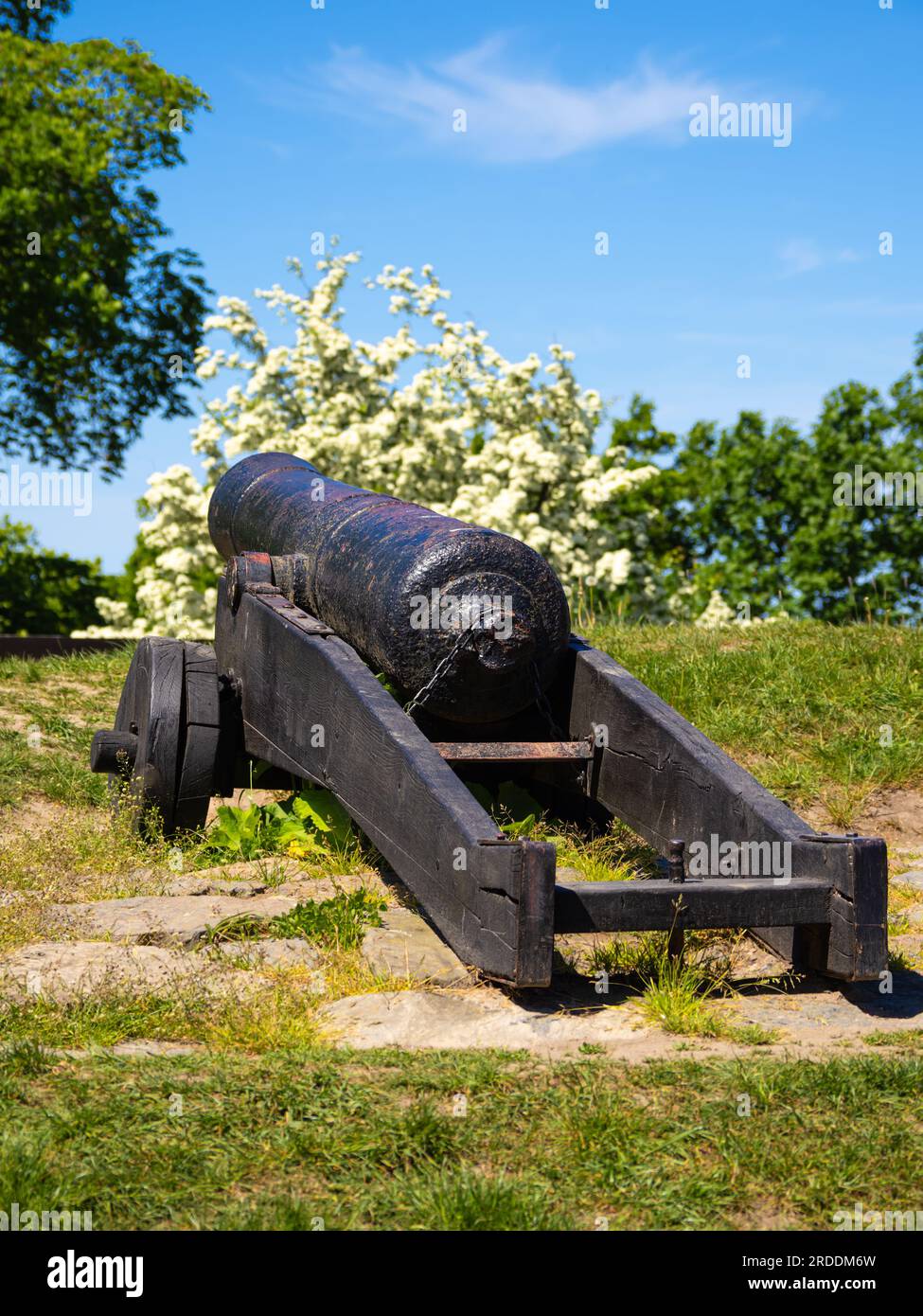 Historic cannon on the fortress walls in Marstrand, surrounded by ...