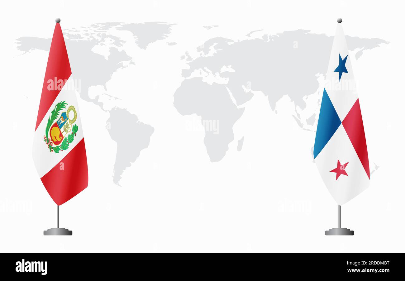 Peru and Panama flags for official meeting against background of world ...