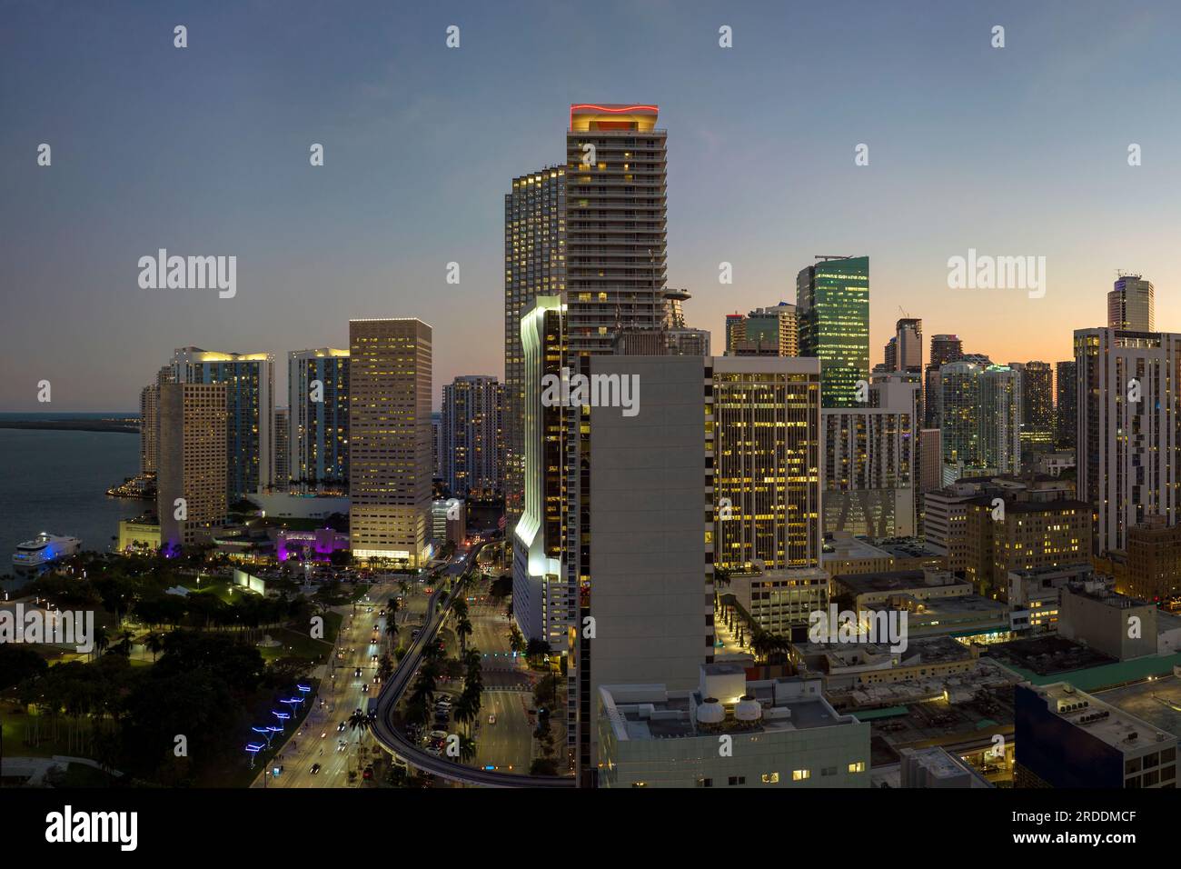 Aerial view of downtown district of of Miami Brickell in Florida, USA ...