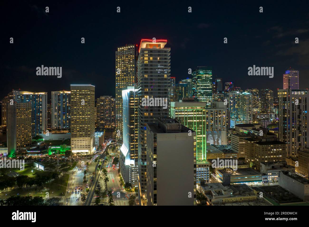 Aerial view of downtown district of of Miami Brickell in Florida, USA ...