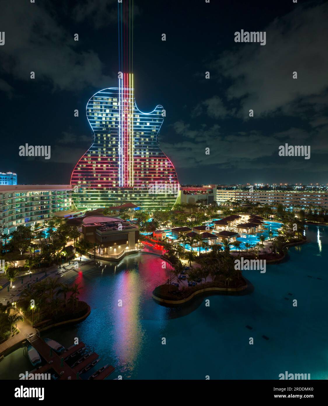 Aerial view of guitar shaped Seminole Hard Rock Hotel and Casino ...