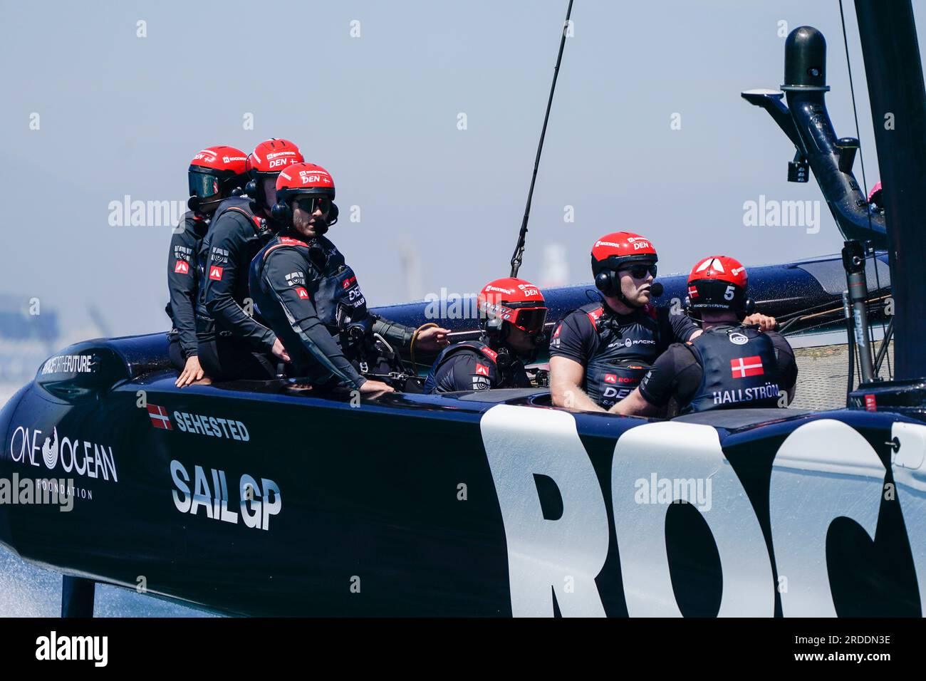 Members of Team Denmark operate the F50 catamaran during training for ...